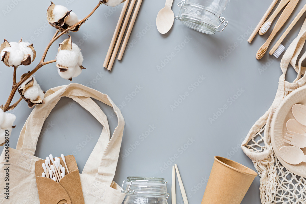 eco natural paper products flat lay on gray background. sustainable ...