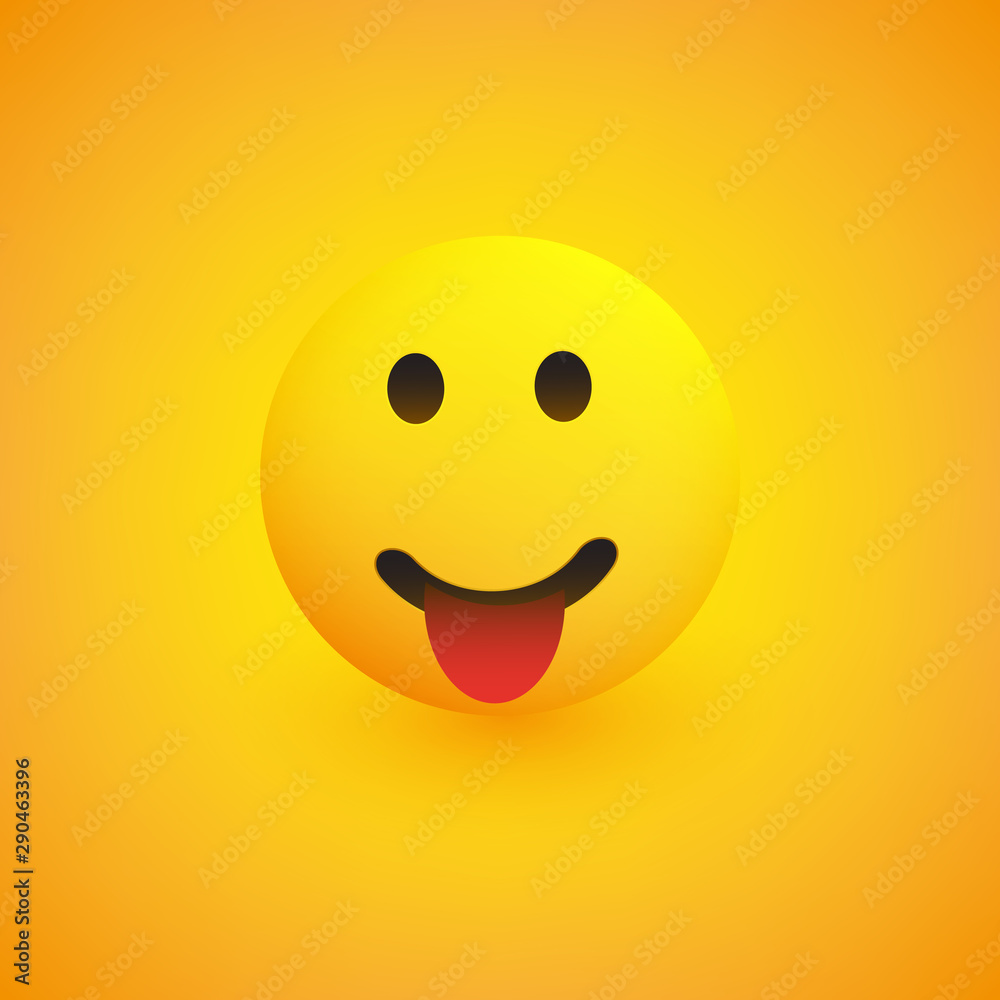 Smiling Emoji With Stuck Out Tongue Simple Happy Emoticon On Yellow