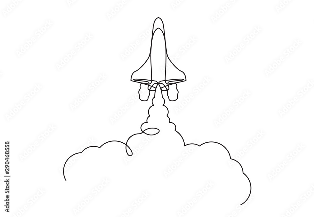 Rocket plane landing continuous one line drawing Stock Vector | Adobe Stock