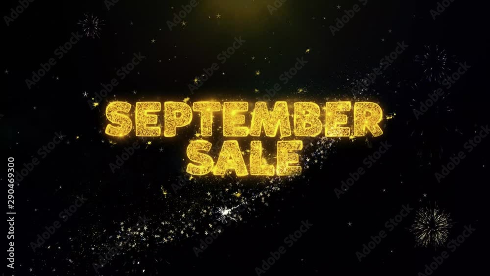 September Sale Text on Gold Glitter Particles Spark Exploding Fireworks ...