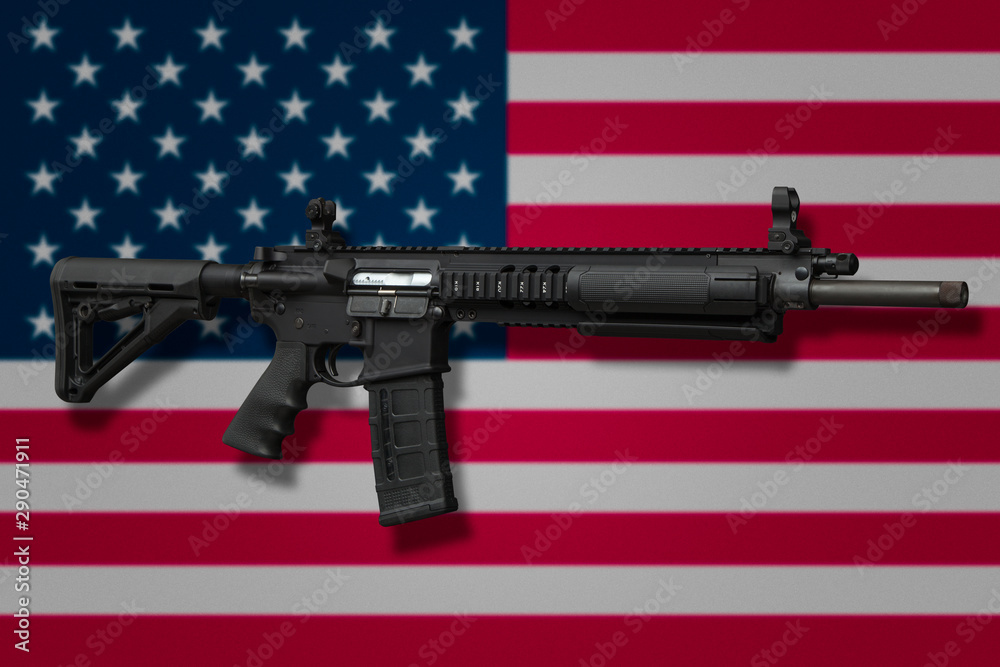 Modern military automatic carbine against the background of the ...