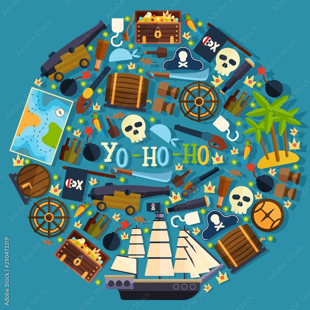 Pirate Symbols And Attributes In Round Frame Composition Vector pirate-symbols-and-attributes-in-round-frame-composition-vector