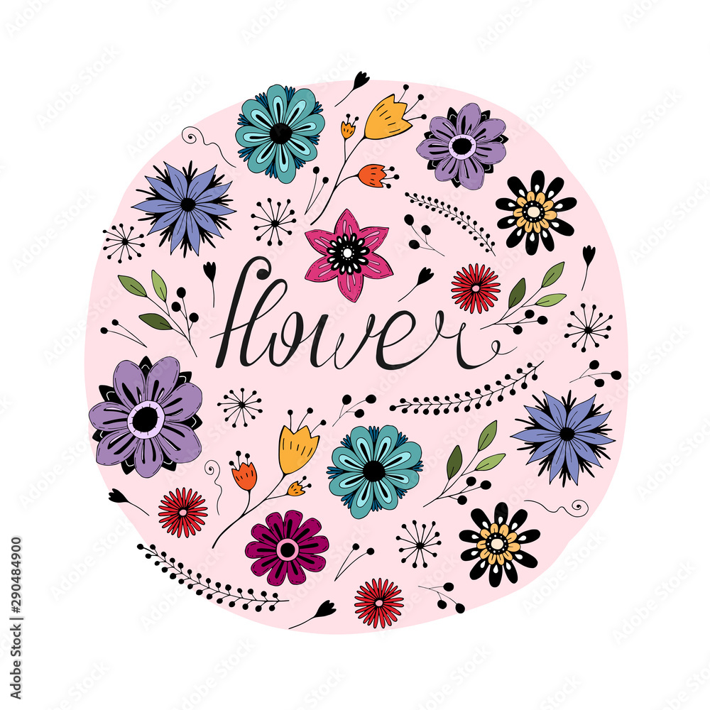 colorful flower arrangement with the inscription. cute vector ...