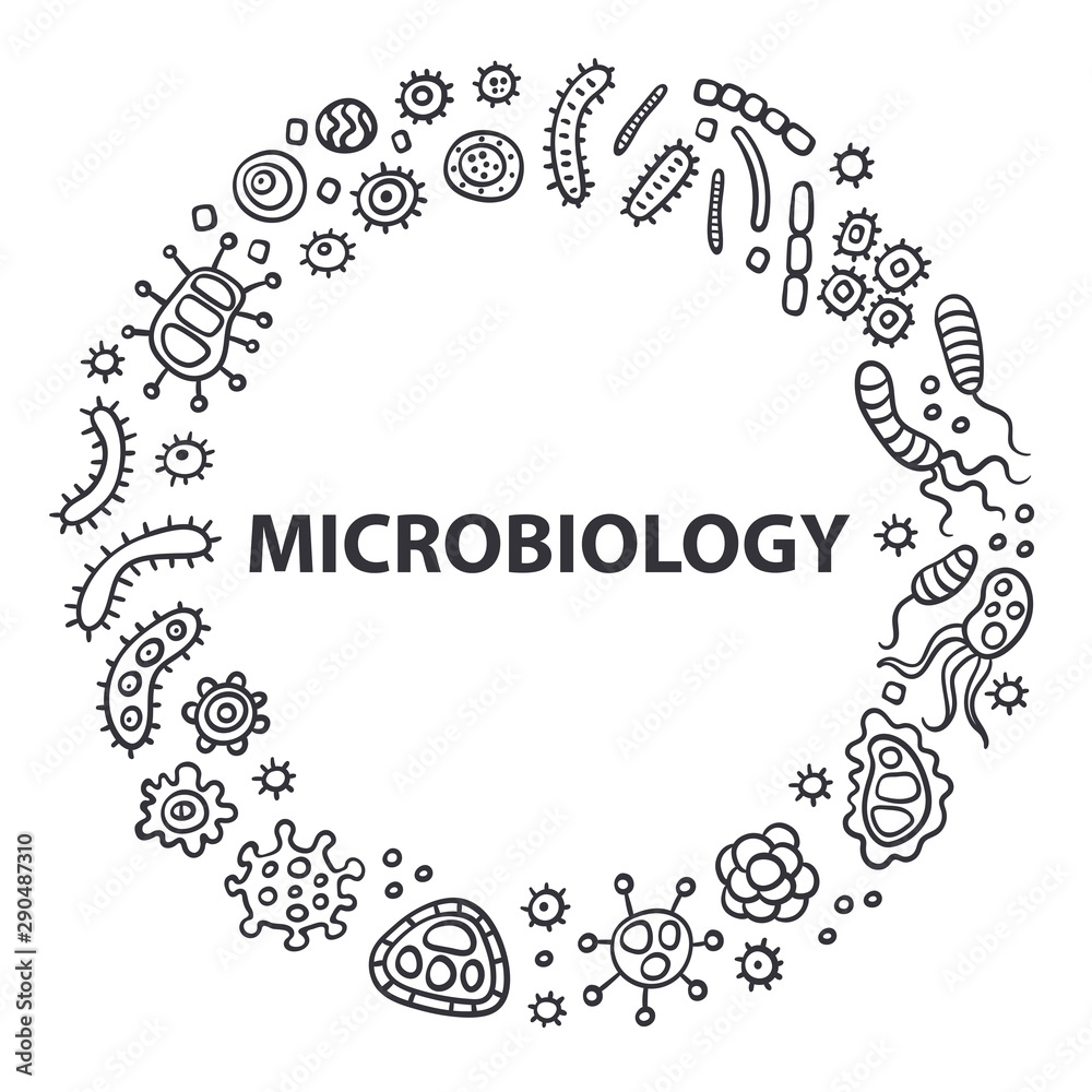 Microbiology logo. Bacterial microorganism outline. Doodle style ...