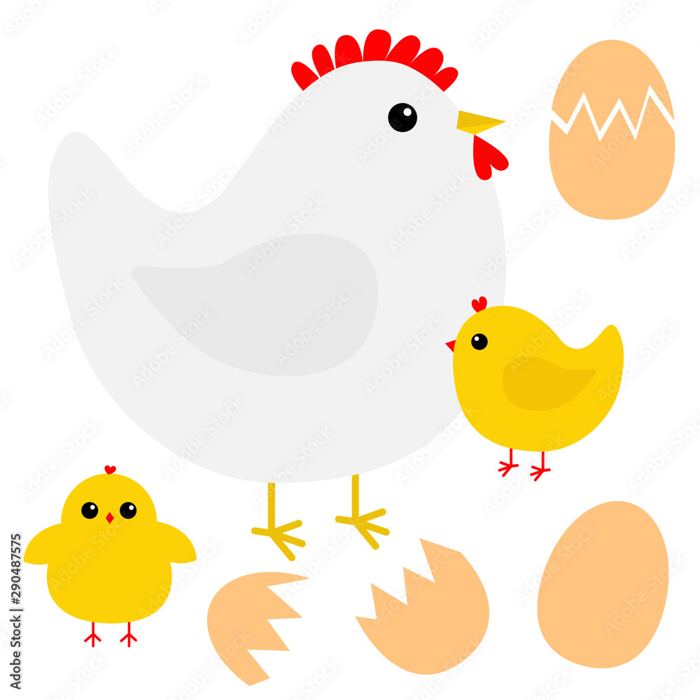 Hen chicken broken cracked egg bird icon. Happy Easter. Cute cartoon ...