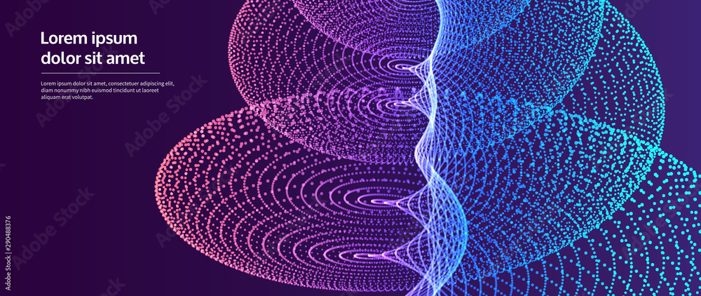 Spiral. Array with dynamic particles. Abstract grid design. 3d vector ...