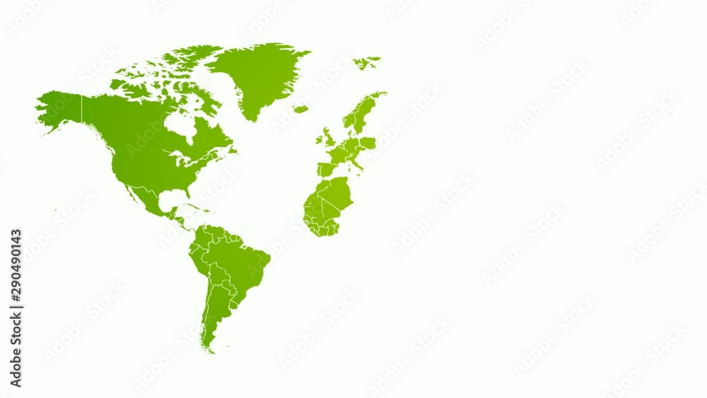 World Map Showing Up With Countries Easing In/ 4k animated global world ...