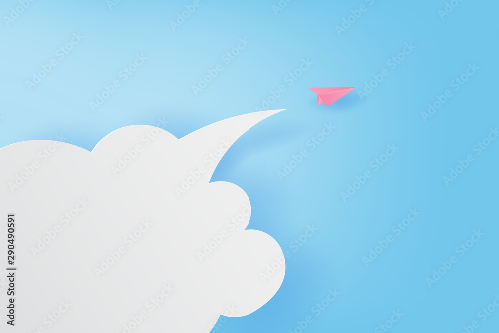 Paper art and craft style of paper airplanes flying on blue sky and ...