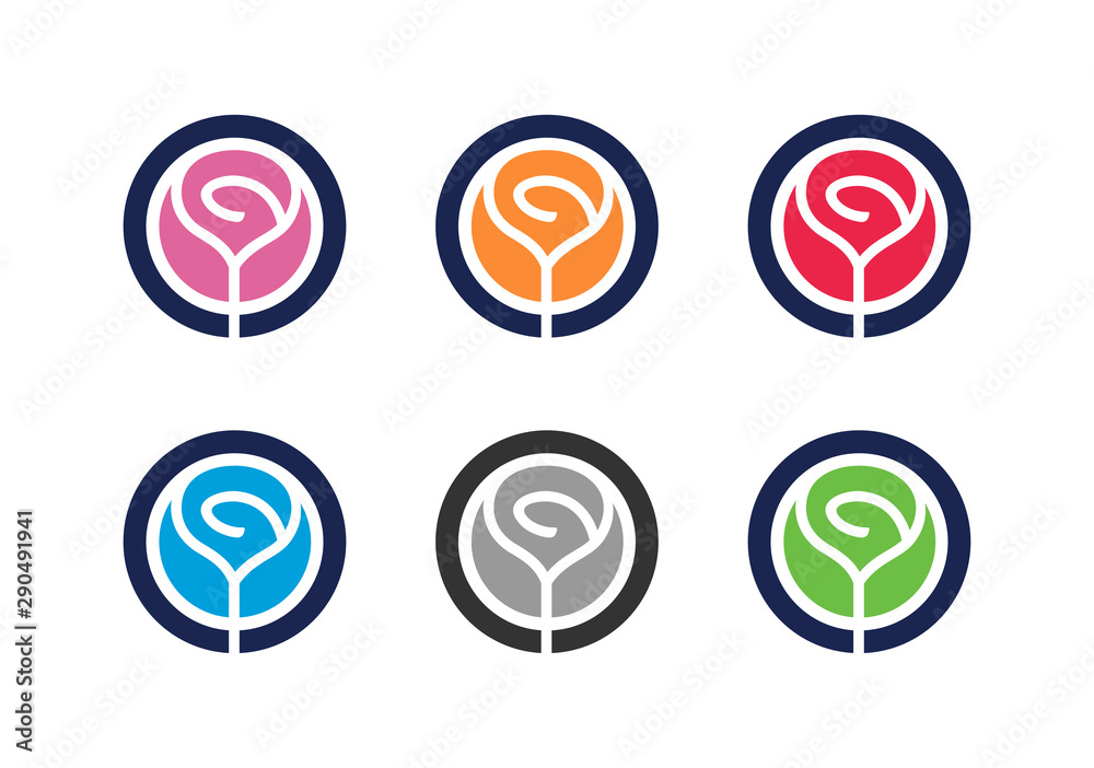 Rose logo set, collection of circle shape flower icon - Vector Stock ...