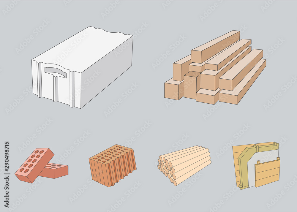 Building construction materials Icons set - Vector color symbols of ...
