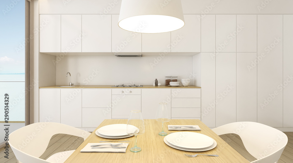 Perspective of modern luxury room with dining table and modern lamp on ...