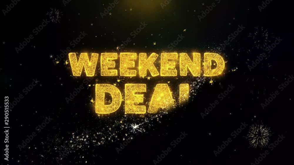 Vidéo Stock Weekend Deal Text on Gold Glitter Particles Spark Exploding ...