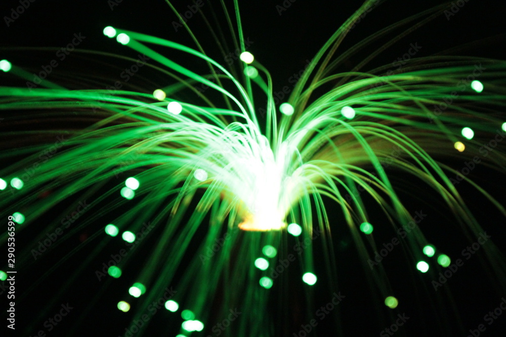 Large Green color Fiber Optics light Effect in the dark Stock Photo ...