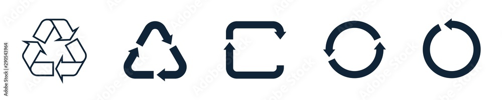Recycling symbol icon set. Triangle, circle, square recycling symbols ...