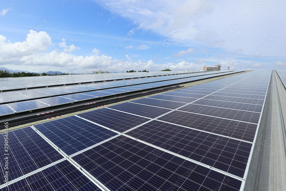 Solar PV Rooftop System Cloudy Sky Background Stock Photo | Adobe Stock