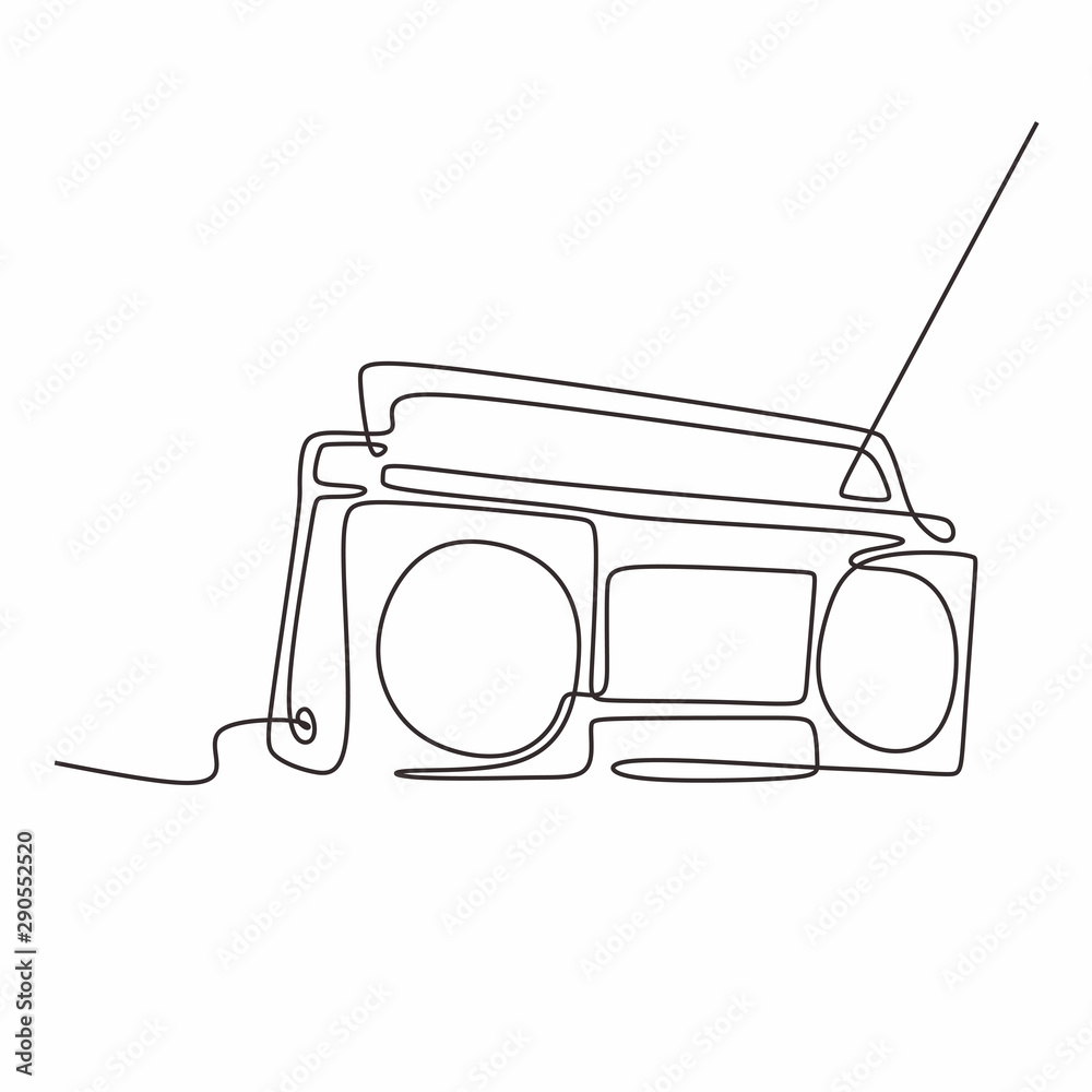 continuous line drawing Old radio music sign of vintage vector one ...