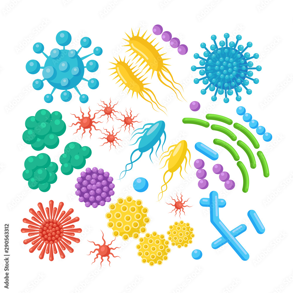 Set of bacteria, microbes, virus, germs. Disease-causing object ...