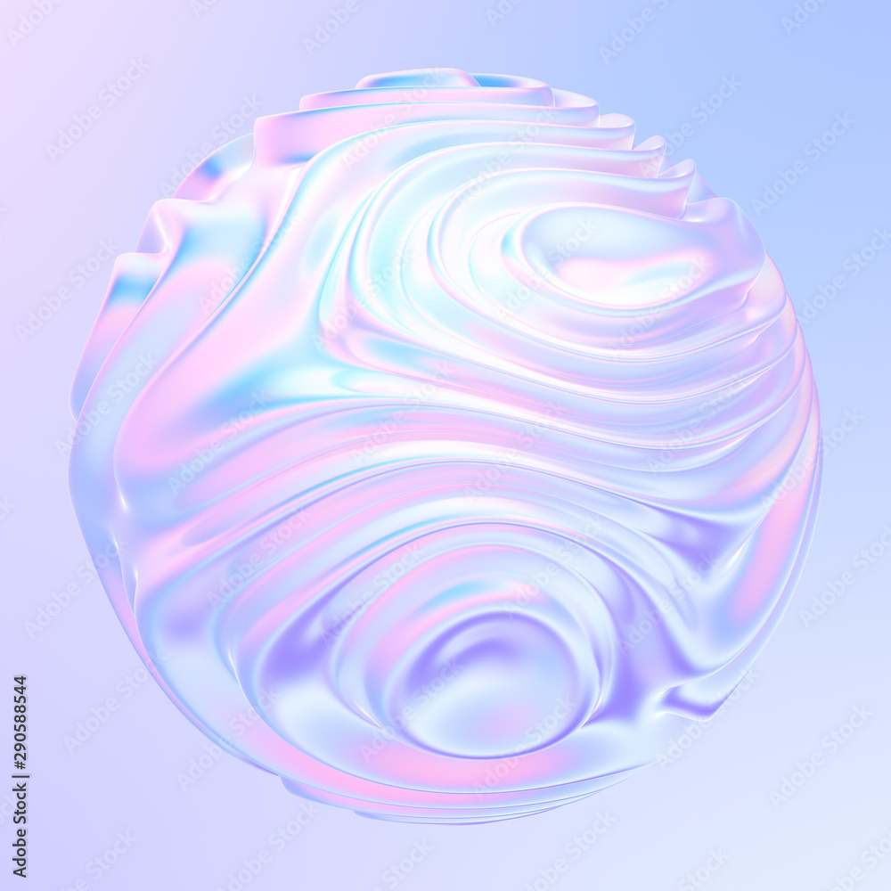 Abstract metallic holographic colored 3D fluid shape. Design element ...