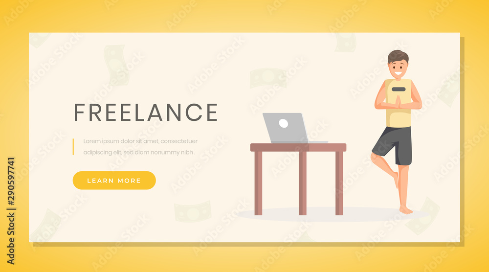 Remote job landing page vector template. Freelance, working from home ...