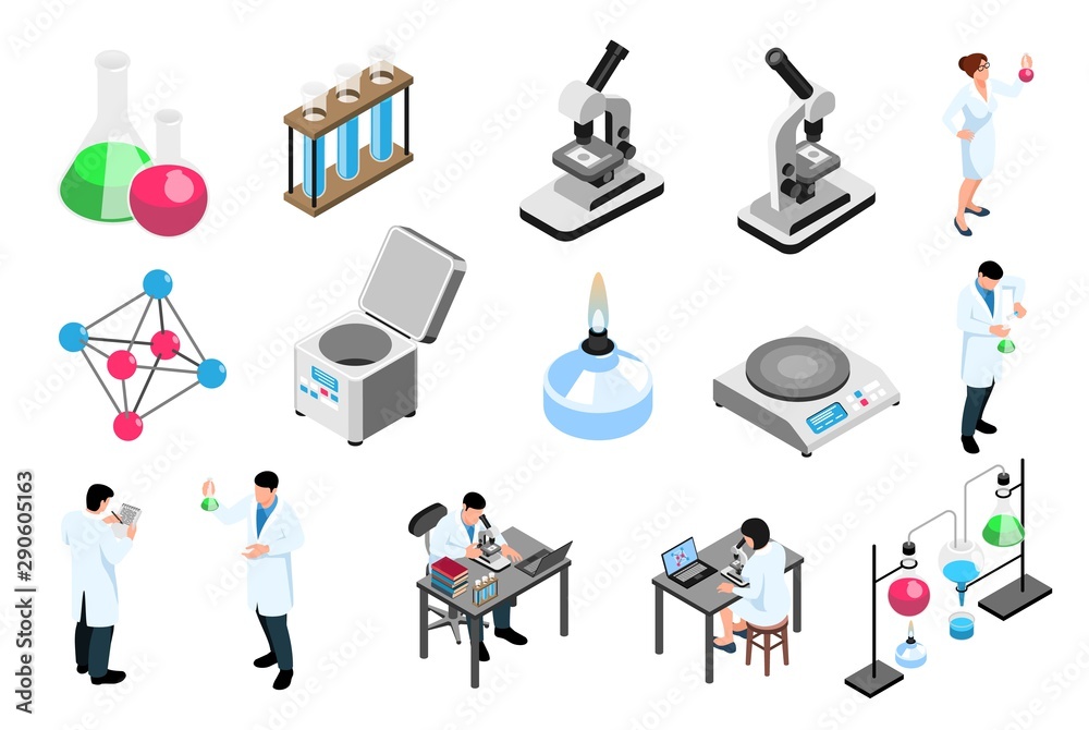 Pharmaceutic Laboratory Isometric Icons Set Stock Vector | Adobe Stock