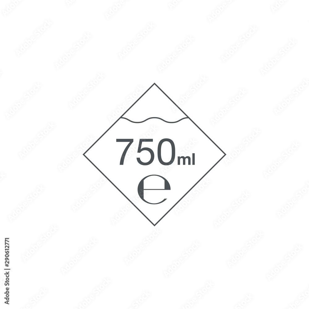 Liter l sign (l-mark) estimated volumes 750 milliliters (ml) Vector ...