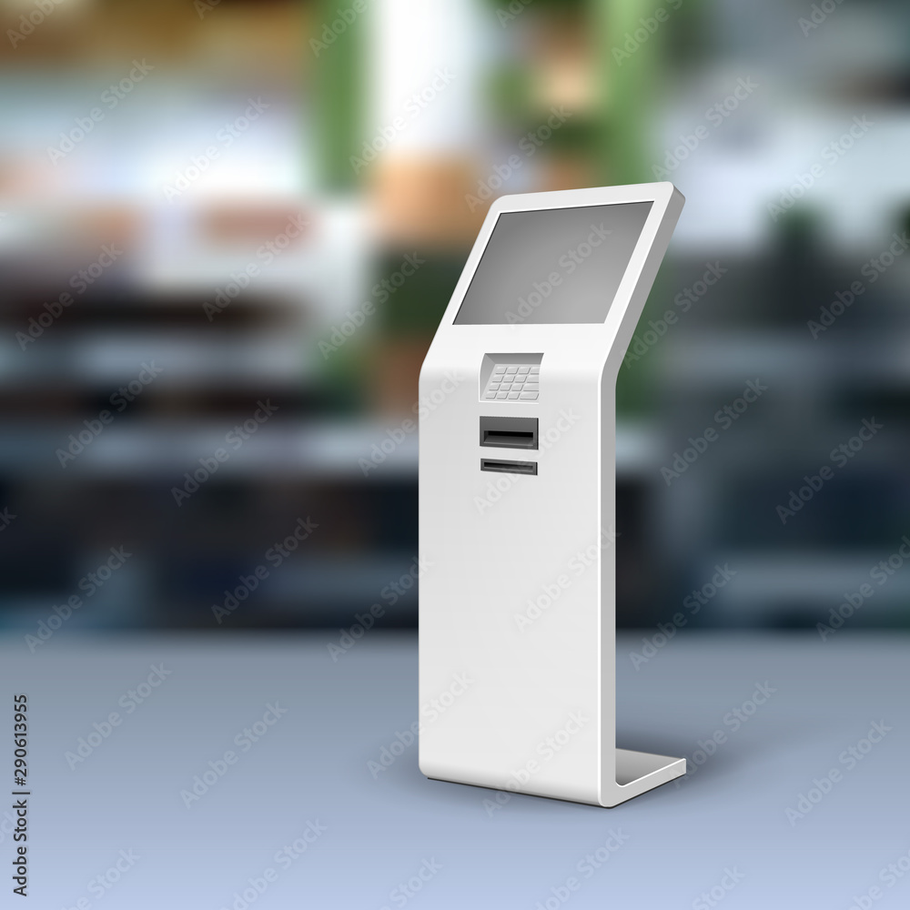 Mockup Payment Information Terminal. ATM, POS, POI Advertising Outdoor, Indoor Stand. 3D Mock Up ...