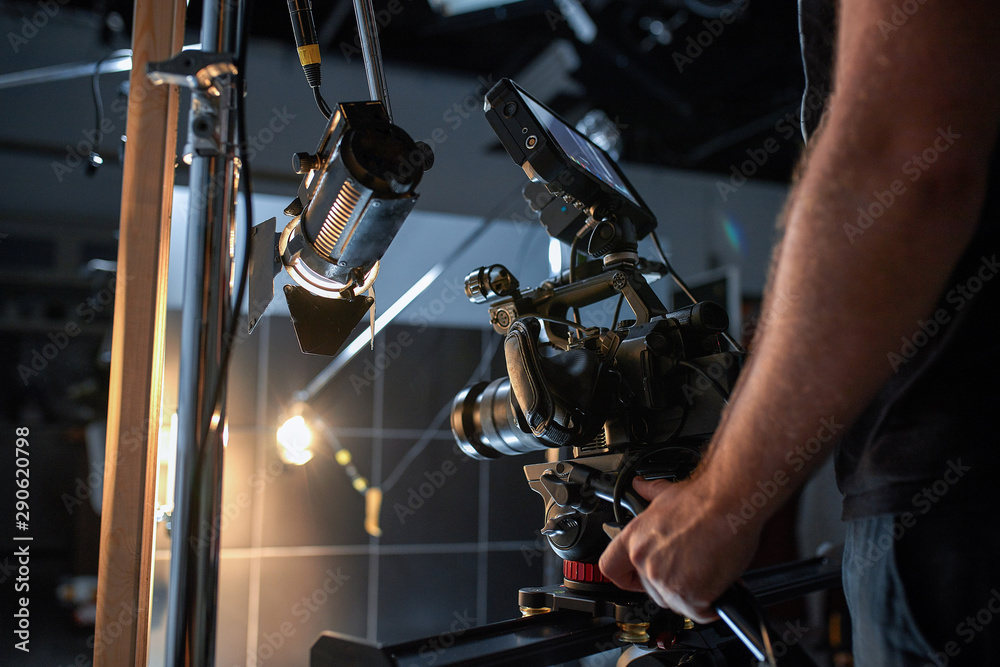 Behind the scenes of filming movies and video products, setting up ...