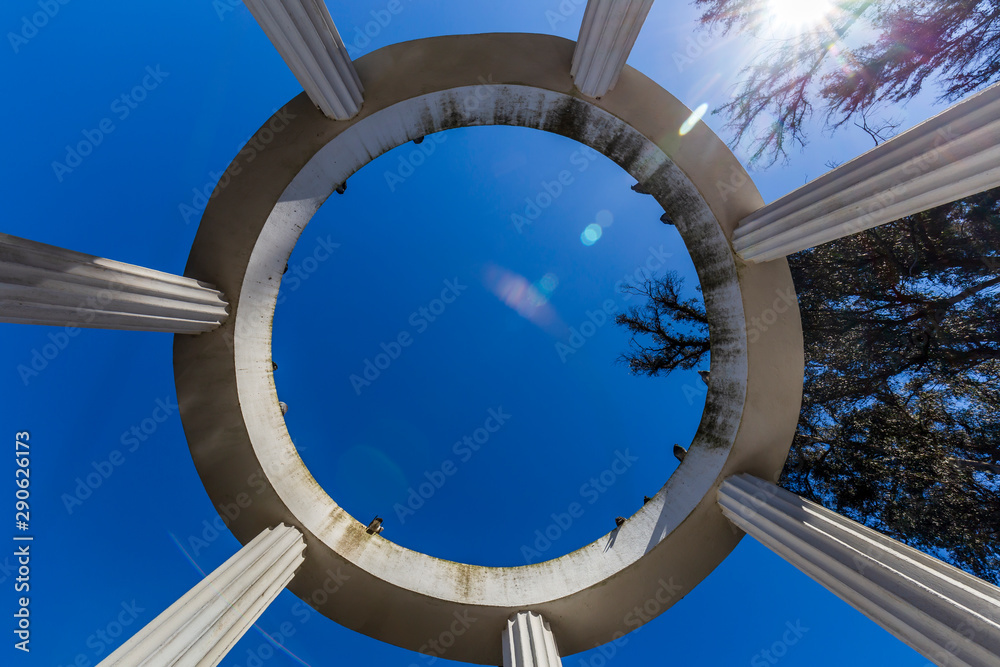 Wide angle circular cement structure with columns Stock Photo | Adobe Stock