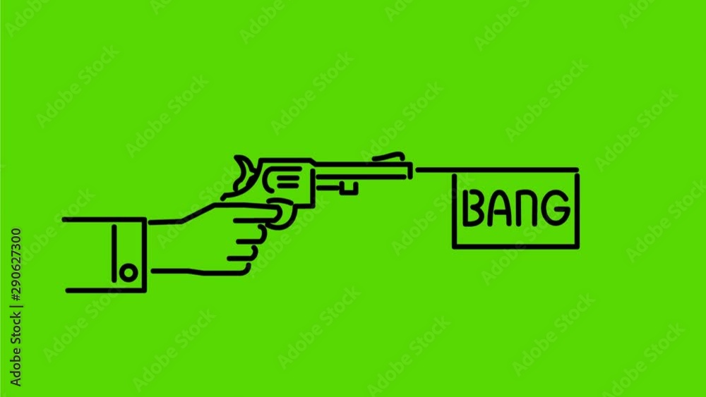 2d Animation motion graphics monoline drawing of a hand firing a pistol ...