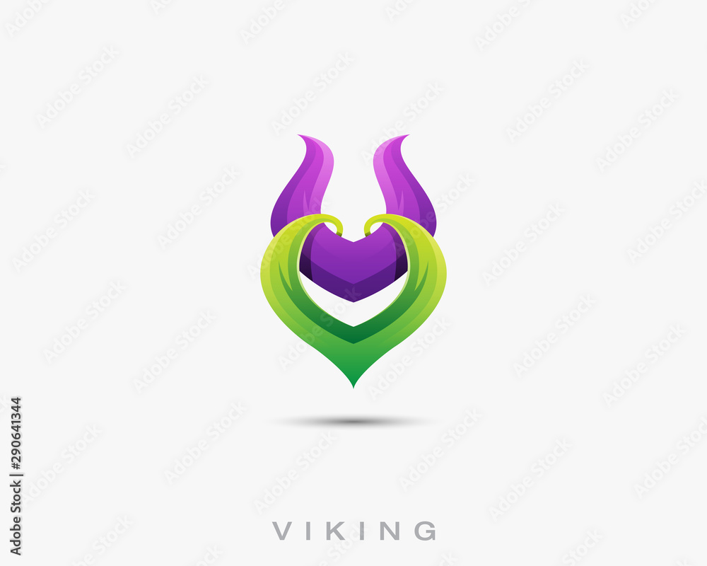 Viking combination logo icon design concept. Purple horn of viking ...