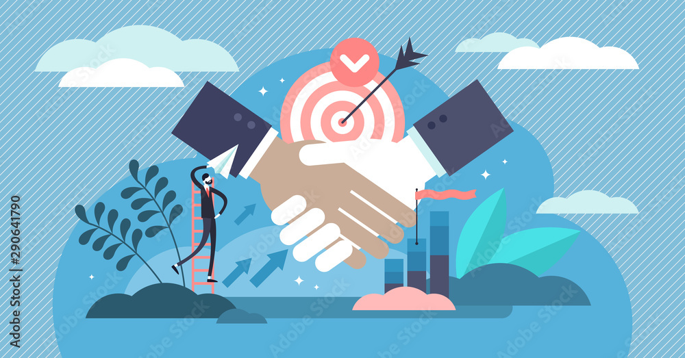 Partnership vector illustration. Flat tiny business contract person ...