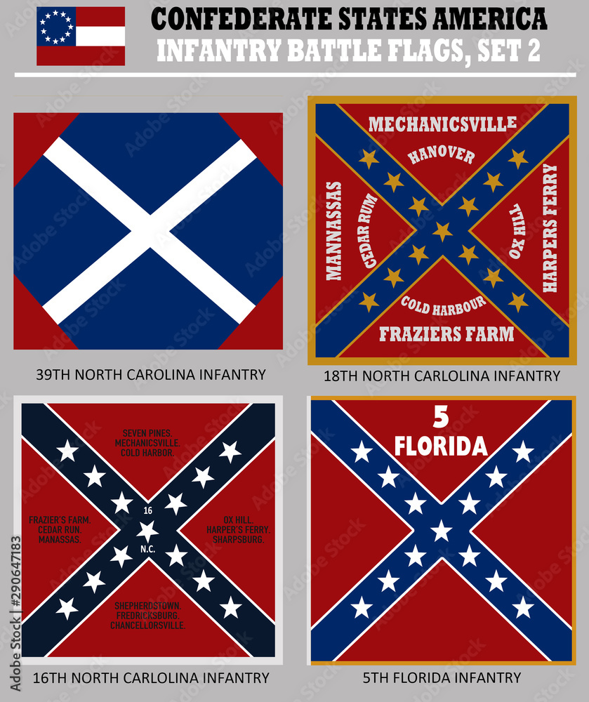 Historic Flag. US Civil War 1860's. Confederate Battle Flags set 2 ...