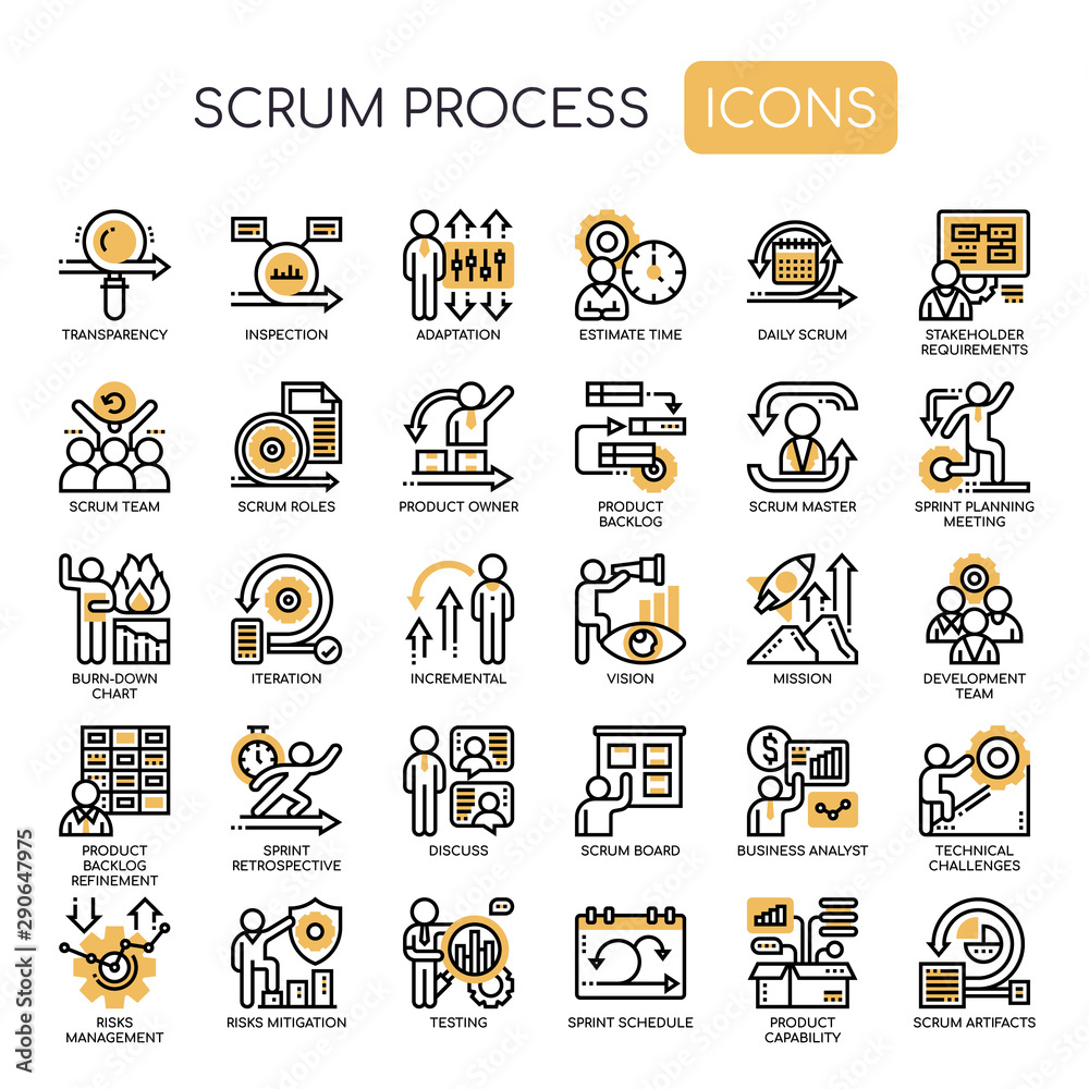Scrum Process , Thin Line and Pixel Perfect Icons Stock Vector | Adobe ...