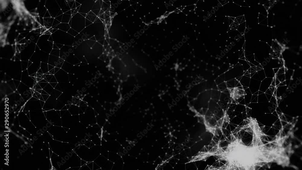 Black and white plexus texture with dots, lines, triangles flowing on ...