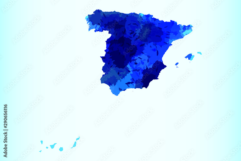 Spain watercolor map vector illustration of blue color on light ...