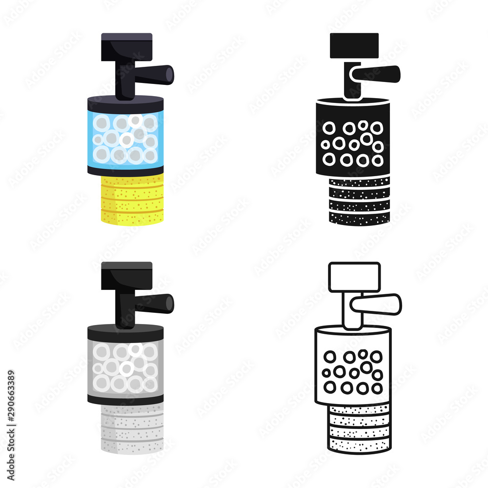 Vector illustration of aquarium and filter icon. Collection of aquarium ...