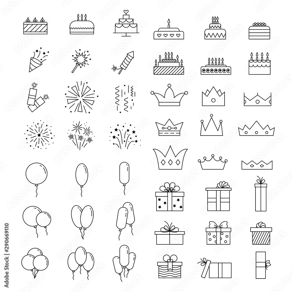 Big outline party icon set. Holidays symbol collection. Celebration ...