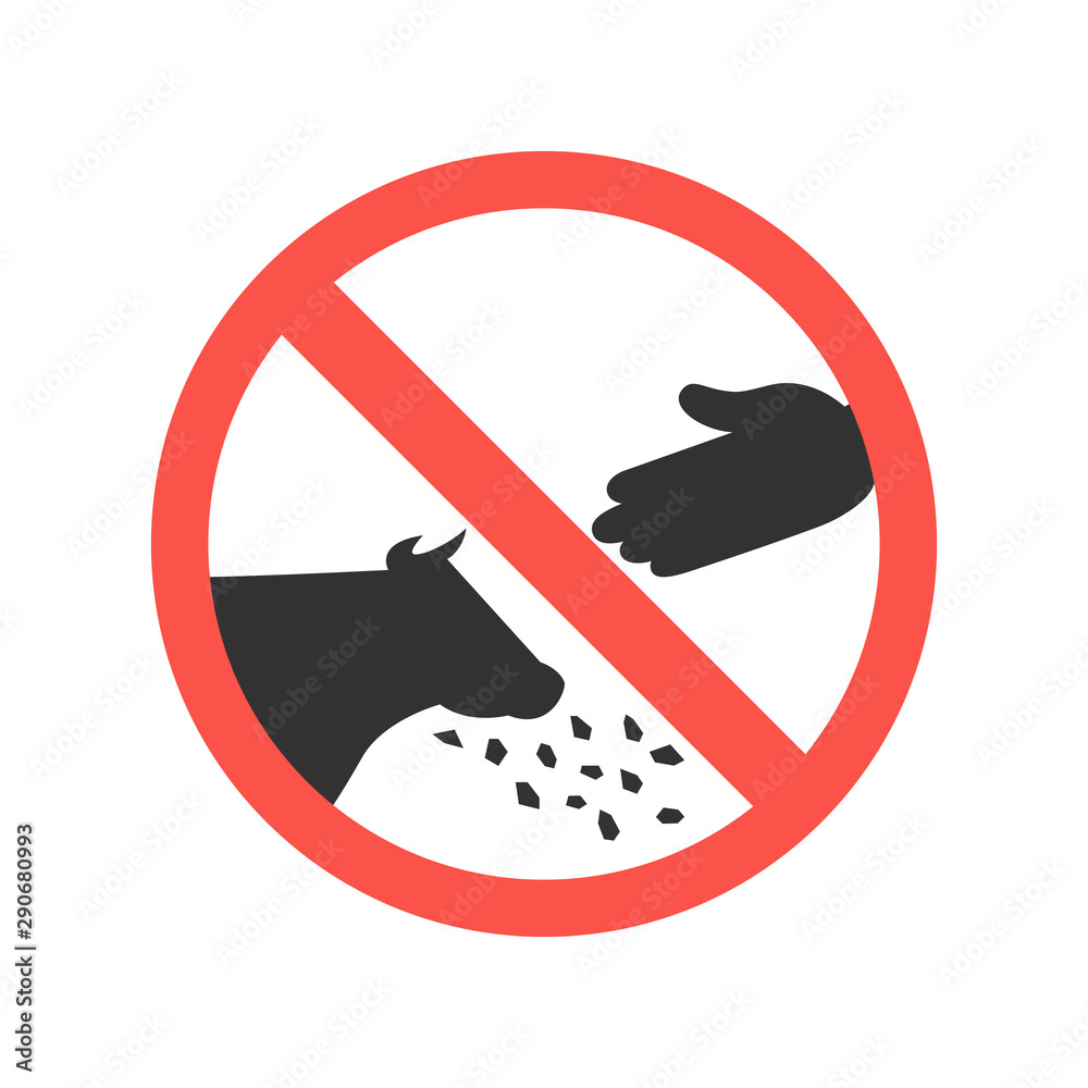 Do not feed the cow ban mark on a white background. Vector illustration ...