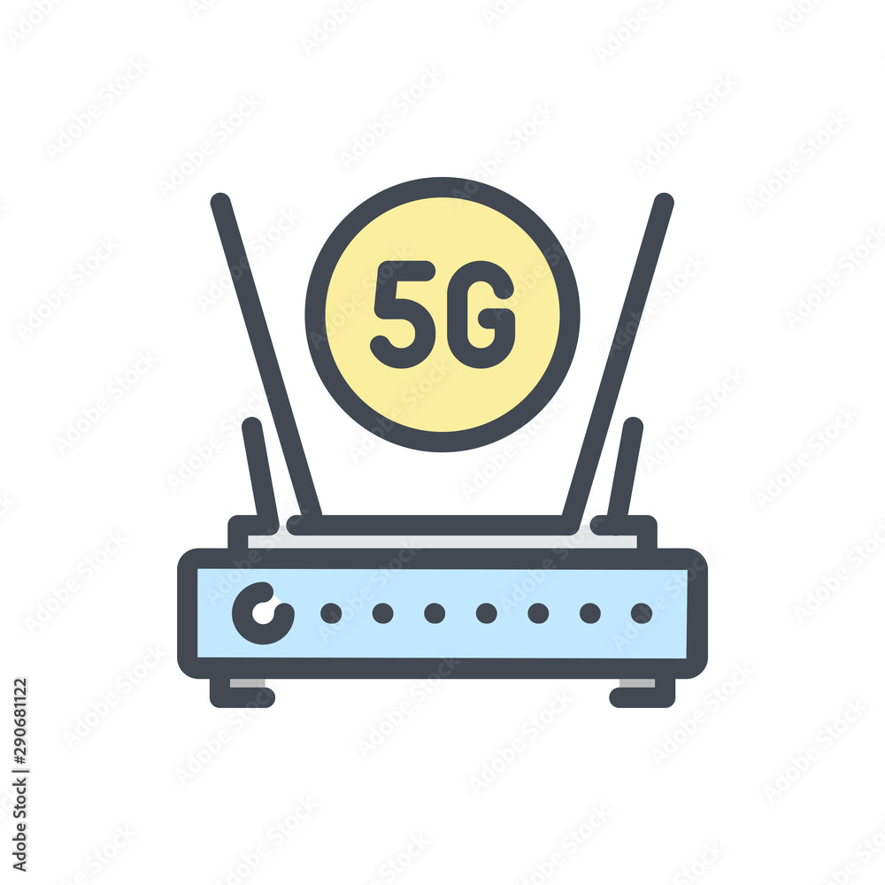 5G router color line icon. 5G network vector outline colorful sign ...