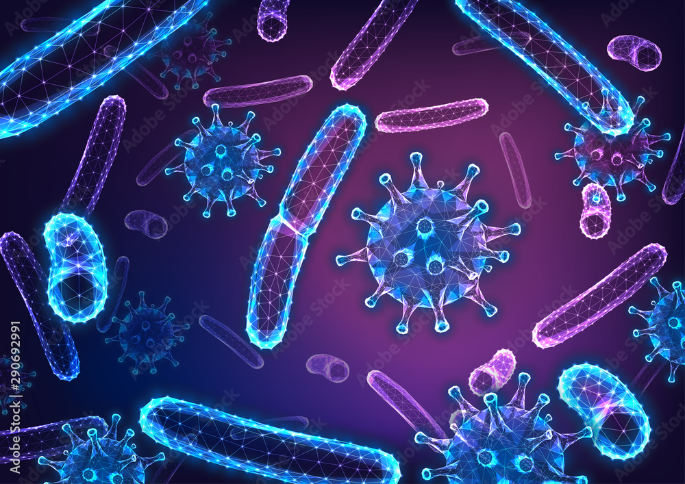 Futuristic glowing low polygonal abstract background with bacilli ...
