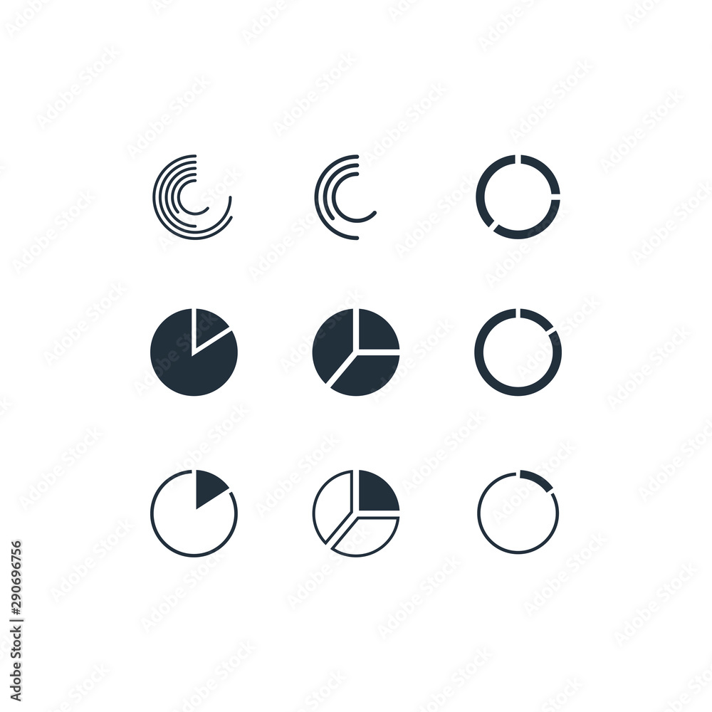 Vector flat pie chart diagram icon set illustration . Black round and ...
