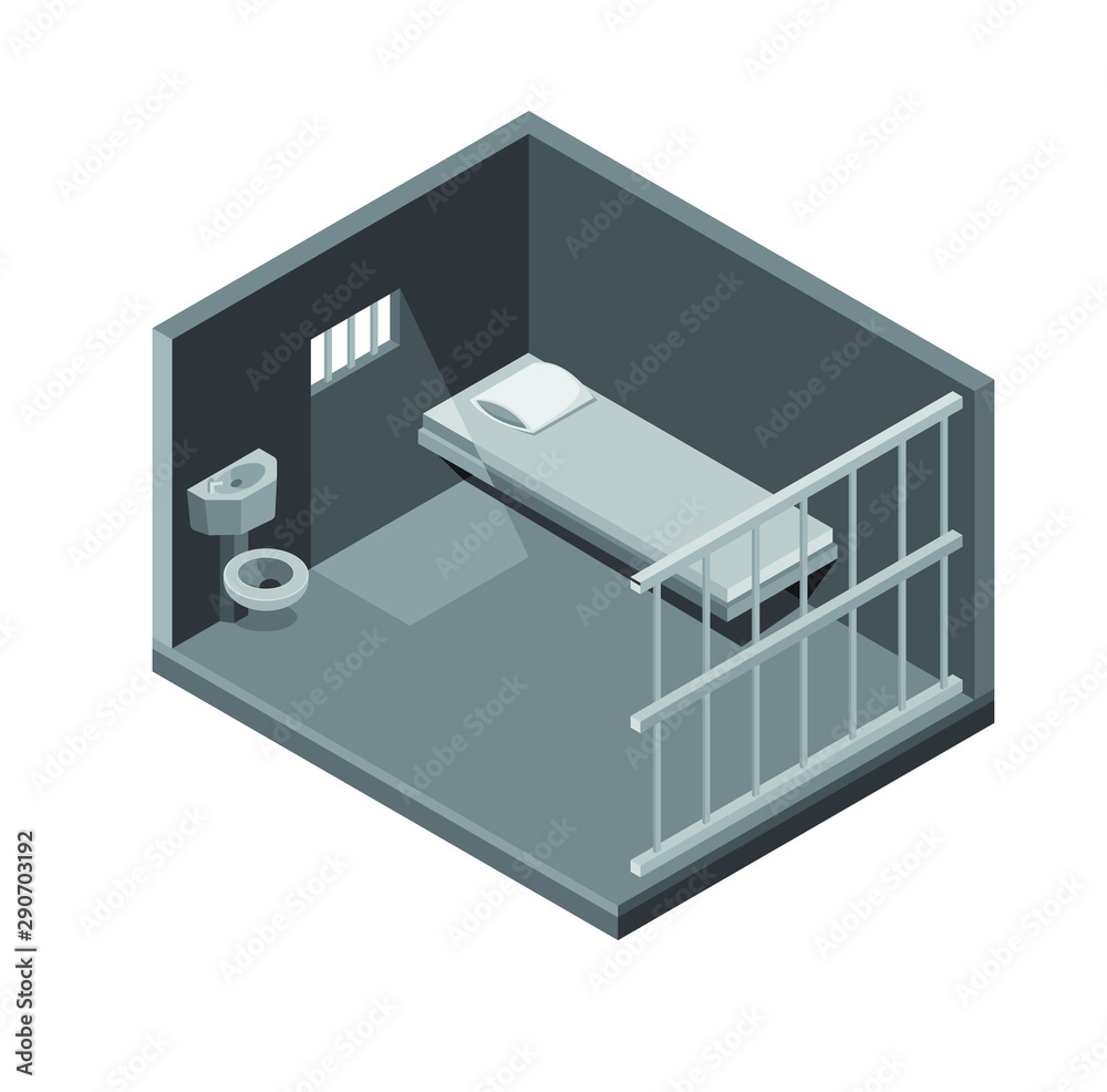 Isometric jail, prison cell, concept illustration vector suitable for ...