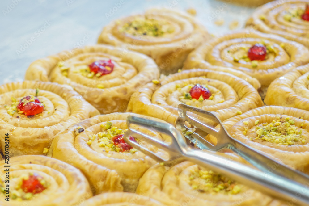 Delicious Baklava presented in an authentic Arab bakery , this amazing ...
