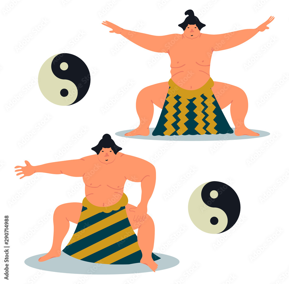 Set of two sumo character. Sumo sportsmans. Sumo wrestler design ...