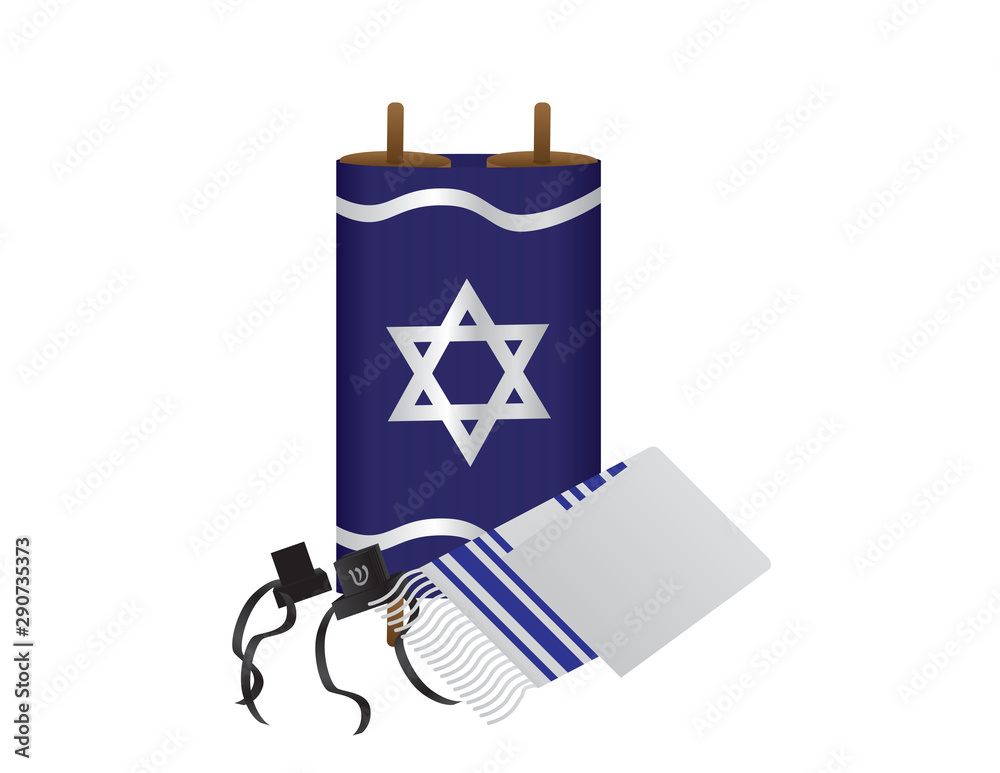 Torah, Tefillin and Tallit - Jewish Religious Symbols on White ...
