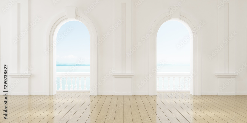 View of empty room in classic style with arch window design,curve ...