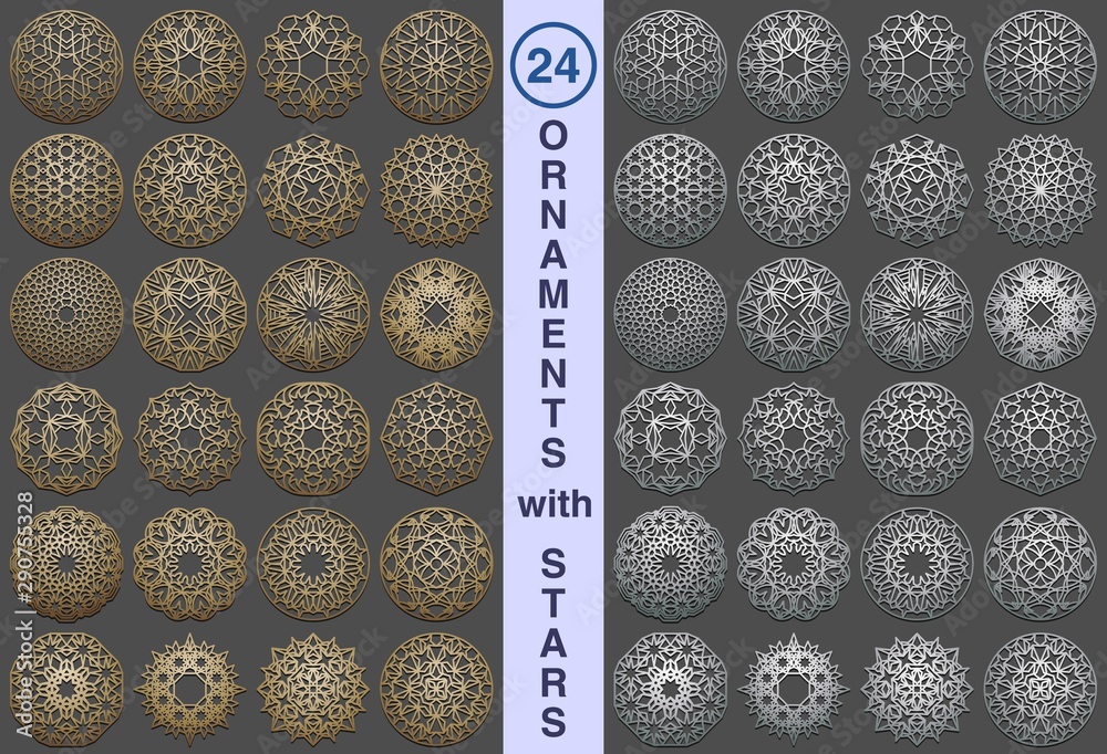 Islamic patterns with stars persian motif . 3d ramadan islamic round ...