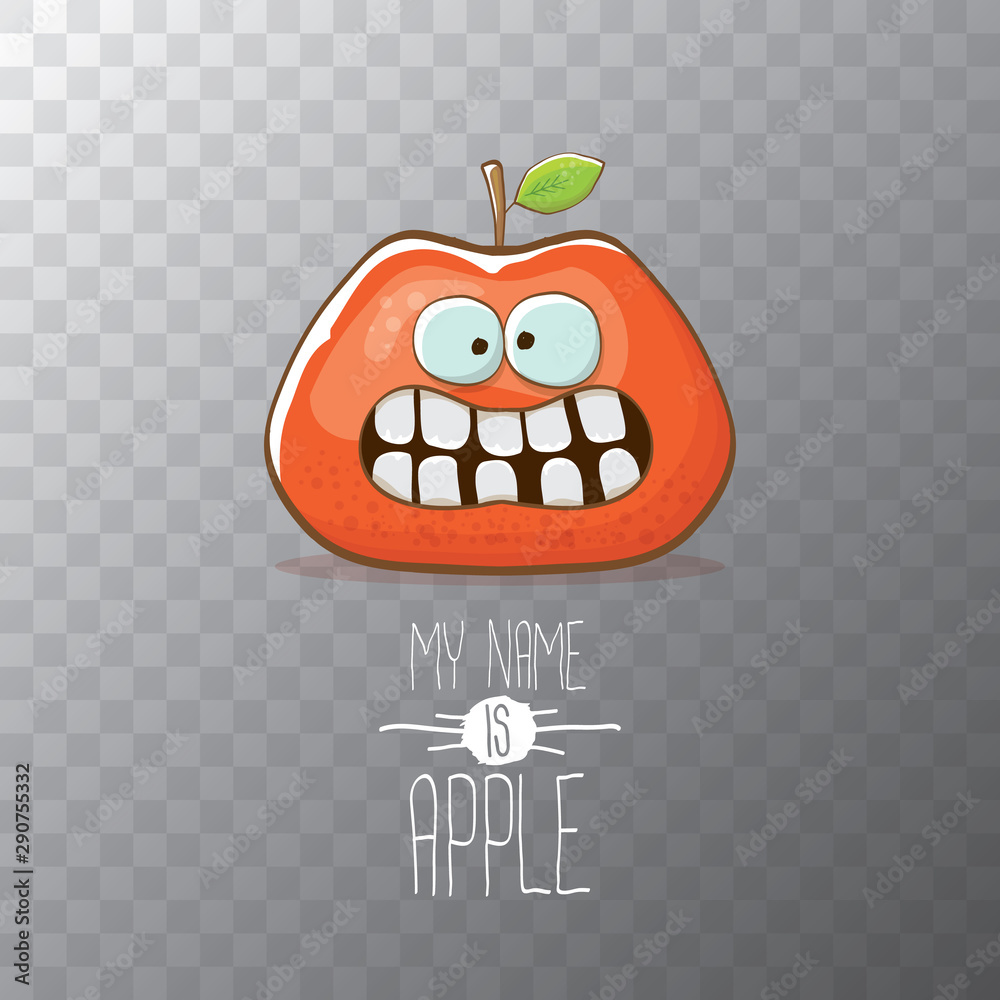 vector funny cartoon cute red apple character isolated on transparent ...