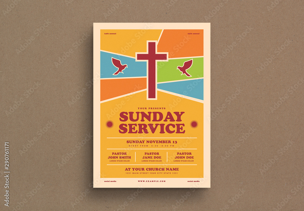 Christian Service Flyer Layout Stock Template | Adobe Stock