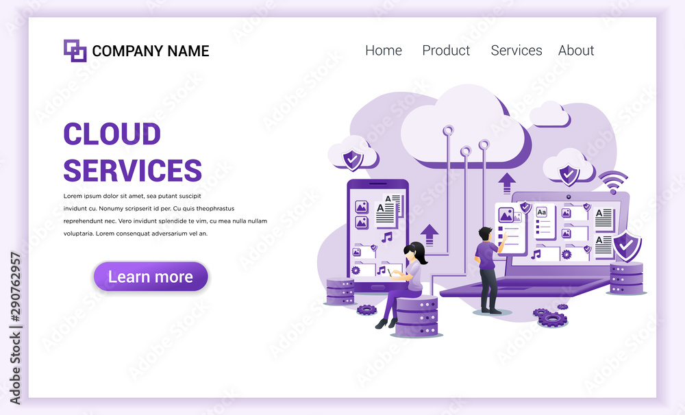 Modern Flat design concept of Cloud Computing Services with characters ...